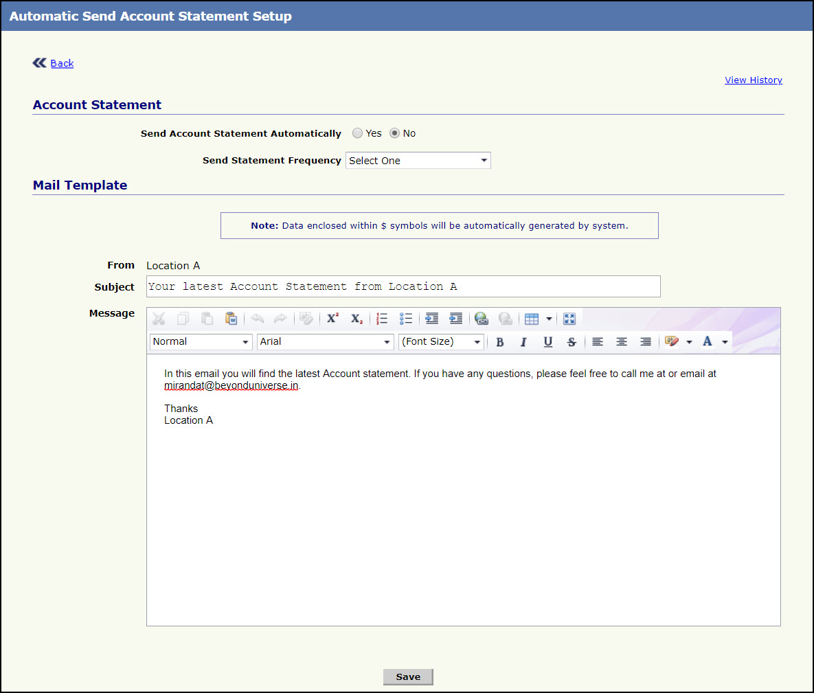 Automatic Send Account Statement Setup