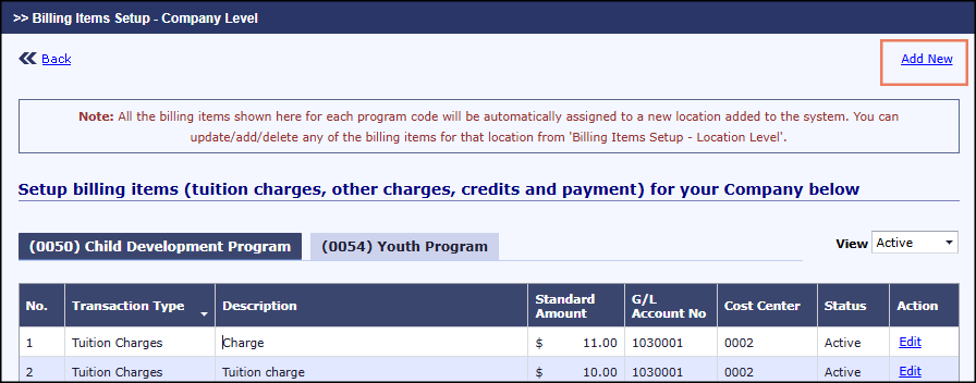 1. How to Create a Billing Item at the company level?