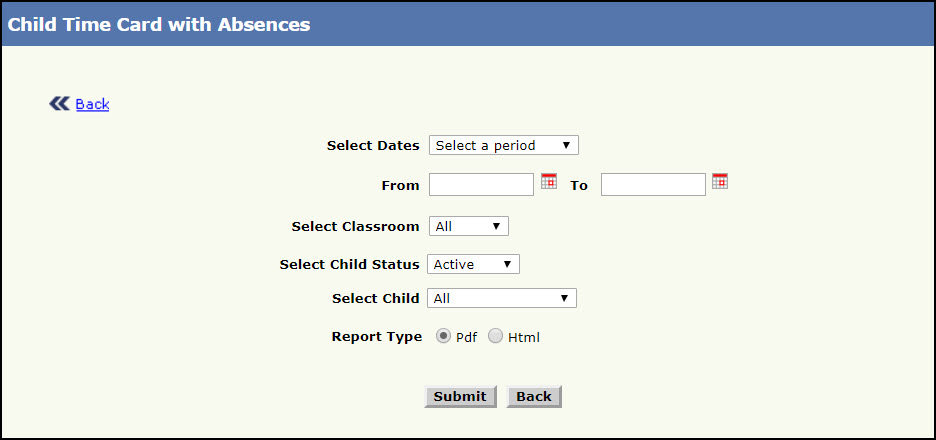 Child Time Card with Absences Report