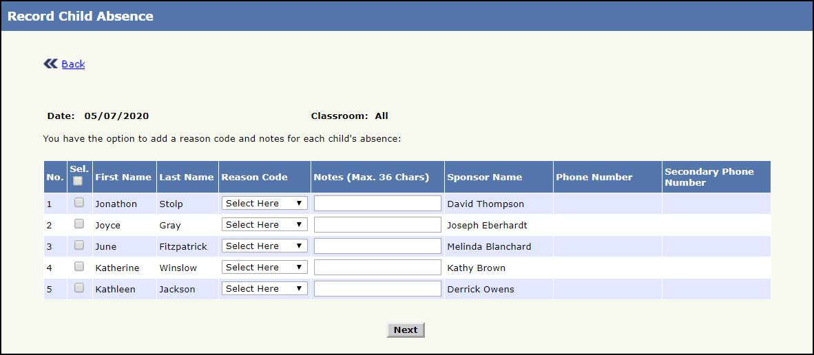 Group Sign In with Absence Alert