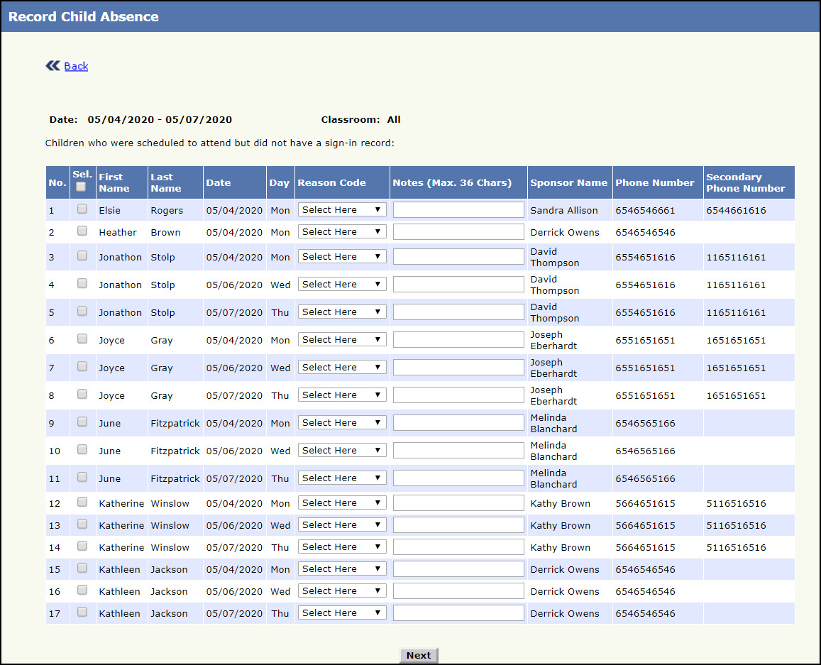 Record Child Absence