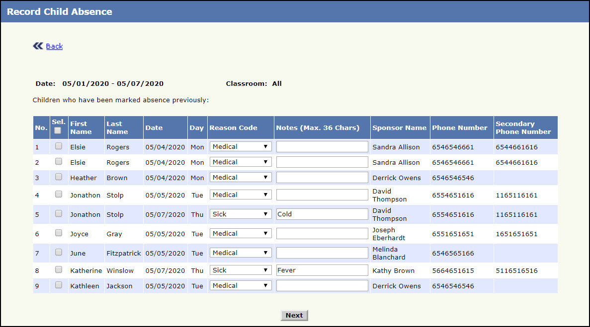 Record Child Absence